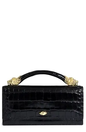 Alexis Bittar Croc Embossed Leather Bag With Lion Heads - Black
