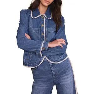 Mint Velvet Lace Trim Denim Jacket - Blue