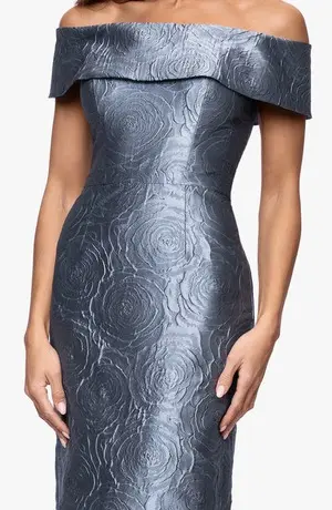 XSCAPE EVENINGS Metallic Jacquard Off-the-shoulder Gown