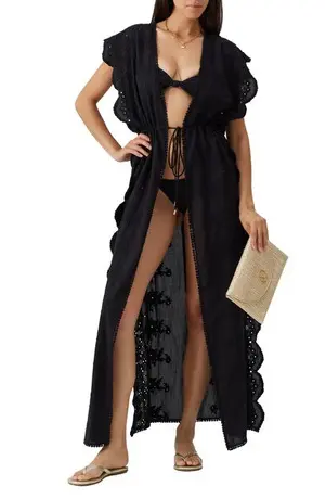 Melissa Odabash Talitha Eyelet Embroidered Cover-up Dress - Black