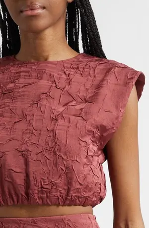 Ulla Johnson Gisella Crinkle Satin Crop Top - Fig
