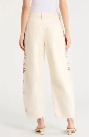 Blanknyc Floral Embroidered Barrel Leg Jeans