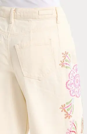 Blanknyc Floral Embroidered Barrel Leg Jeans