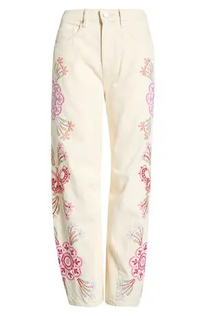 Blanknyc Floral Embroidered Barrel Leg Jeans
