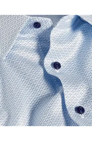 David Donahue Regular Fit Geometric Print Cotton Dress Shirt