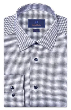 DAVID DONAHUE Slim Fit Microcheck Stretch Cotton Twill Dress Shirt