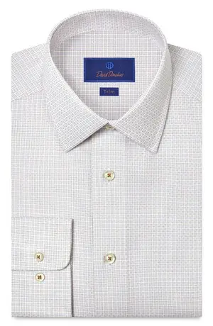 David Donahue Trim Fit Check Cotton Dobby Dress Shirt - White/dune