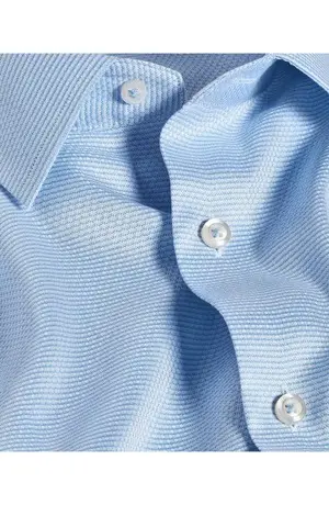 David Donahue Trim Fit Microcheck Cotton Dobby Dress Shirt - Blue