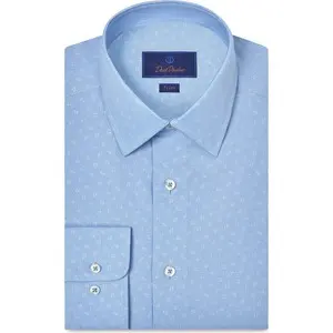 David Donahue Trim Fit Geometric Print Cotton Dobby Dress Shirt - Sky