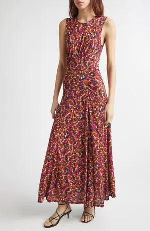 Ulla Johnson Lana Floral Print Ruched Maxi Dress - Viola