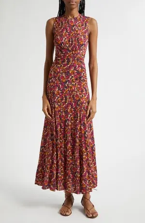 Ulla Johnson Lana Floral Print Ruched Maxi Dress - Viola