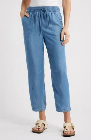 Caslon Ankle Drawstring Utility Pants - Medium Wash