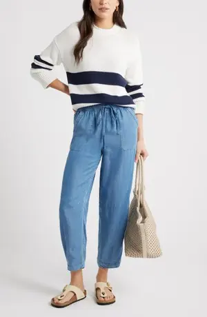 Caslon Ankle Drawstring Utility Pants - Medium Wash