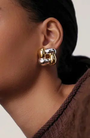 Jenny Bird Medium Woven Square Earrings - Two-tone