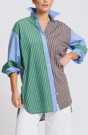 SHIRTY Stripe Boyfriend Shirt - Chocolate Combo