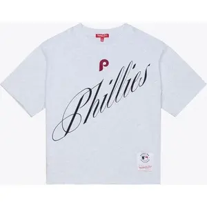 Mitchell & Ness Philadelphia Phillies Script Cropped Boxy T-shirt - Heather Gray