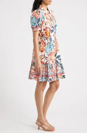 Julia Jordan Printed Puff Sleeve Shirt Dress - Ivory Multi