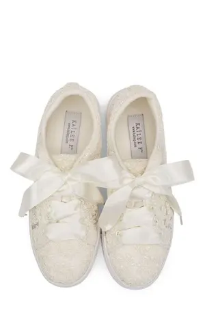 KAILEE P Crochet Lace Wedding Platform Sneakers - Ivory