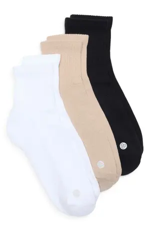 Zella Assorted 3-pack Half Crew Socks - Tan Thread