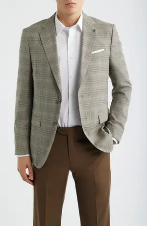 BOSS Slim Fit Plaid Sport Coat - Open Bge