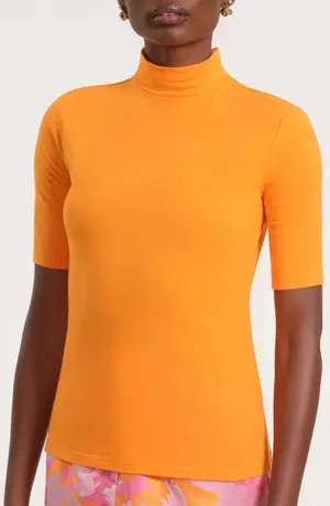 ISAAC MIZRAHI NEW YORK Print Mock Neck Top - Orange