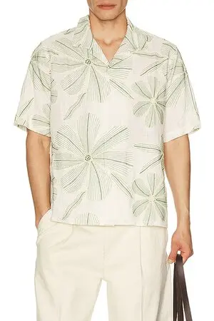 CORRIDOR Linen Applique Short Sleeve Shirt - Natural