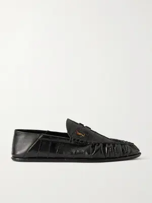 Saint Laurent Collapsible-heel Logo-embellished Eel Loafers - Black