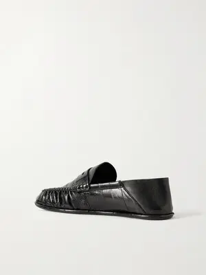 Saint Laurent Collapsible-heel Logo-embellished Eel Loafers - Black