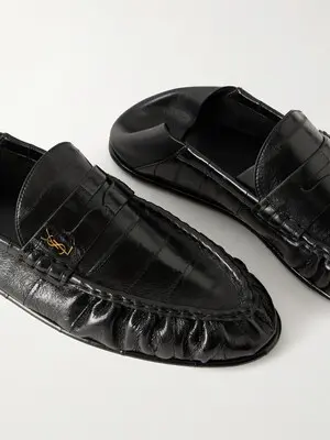 Saint Laurent Collapsible-heel Logo-embellished Eel Loafers - Black