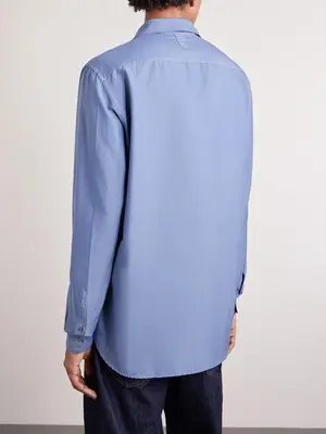 Canali Garment-dyed Cotton And Silk-blend Shirt - Blue