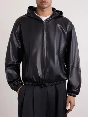 AMOMENTO Leather Hooded Jacket