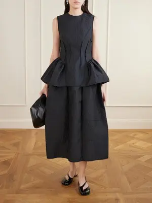 Cecilie Bahnsen Daphne Pleated Cloqué Midi Skirt - Black