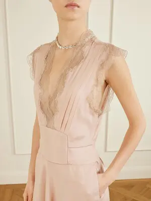 MAISON MARGIELA Lace-trimmed Satin Midi Dress - Pink