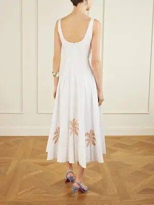 Staud Wells Pleated Printed Cotton-blend Poplin Midi Dress - White