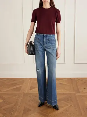 Victoria Beckham Alina Distressed High-rise Wide-leg Jeans - Blue