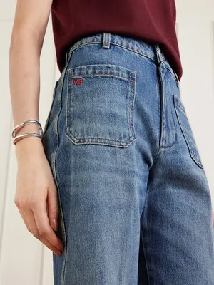 Victoria Beckham Alina Distressed High-rise Wide-leg Jeans - Blue