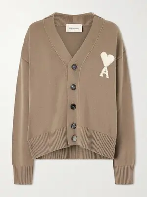 Ami Intarsia Wool And Cotton-blend Cardigan