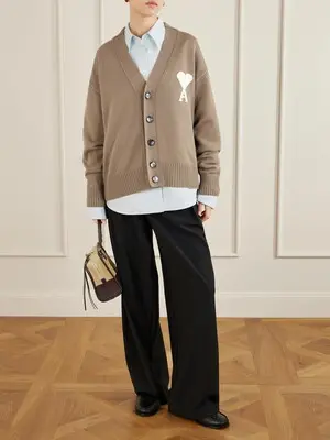 Ami Intarsia Wool And Cotton-blend Cardigan