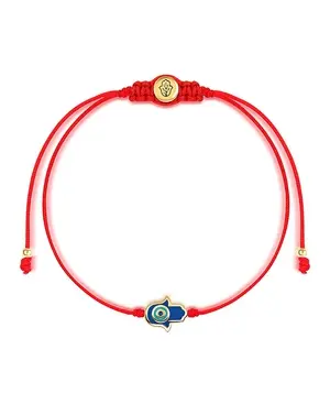 KARMA AND LUCK Enamel Hamsa Drawstring Bracelet Red