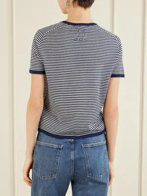 NILI LOTAN Linka Striped Cashmere T-shirt - Blue