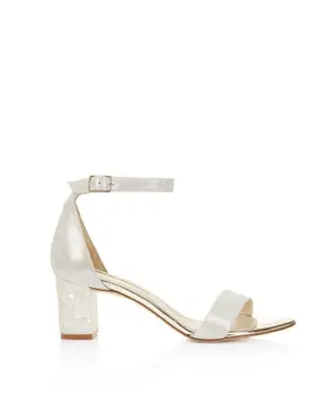 FREYA ROSE Martene Midi Ankle Strap Pearl Heel Sandal - Champagne