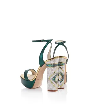 FREYA ROSE Arte Ankle Strap Pearl Heel Sandal - Green