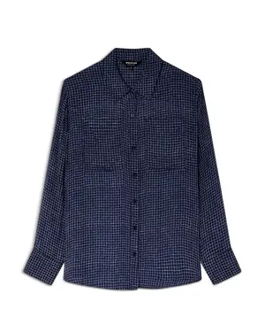 Whistles Grid Print Sheer Shirt - Navy/multi
