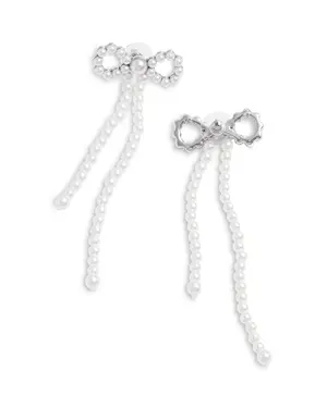 SELF-PORTRAIT Imitation Bow Dangle Earrings - Pearl
