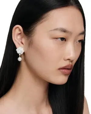 SELF-PORTRAIT Cubic Zirconia And Imitation Flower Drop Earrings - Pearl