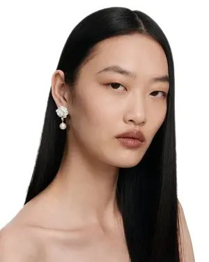 SELF-PORTRAIT Cubic Zirconia And Imitation Flower Drop Earrings - Pearl