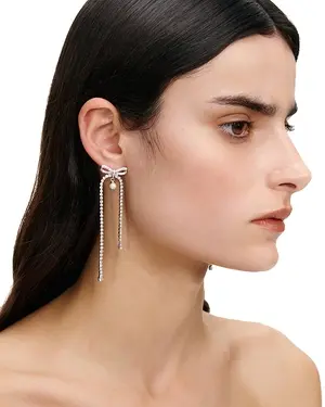 SELF-PORTRAIT Crystal Bow Dangle Earrings - Silver