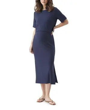 RIPE MATERNITY Ivy Rib Nursing Midi Dress - Navy