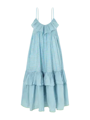 EKA Teek Ruffled Tiered Checkered Cotton Silk Dress