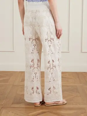 Loretta Caponi Speranza Corded Lace Cotton-blend Straight-leg Pants